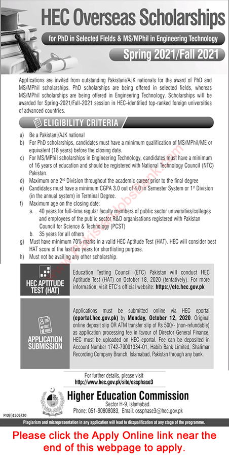 HEC Overseas Scholarships September 2020 Apply Online for PhD & MS ... HEC Overseas Scholarships September 2020 Apply Online for PhD & MS ...